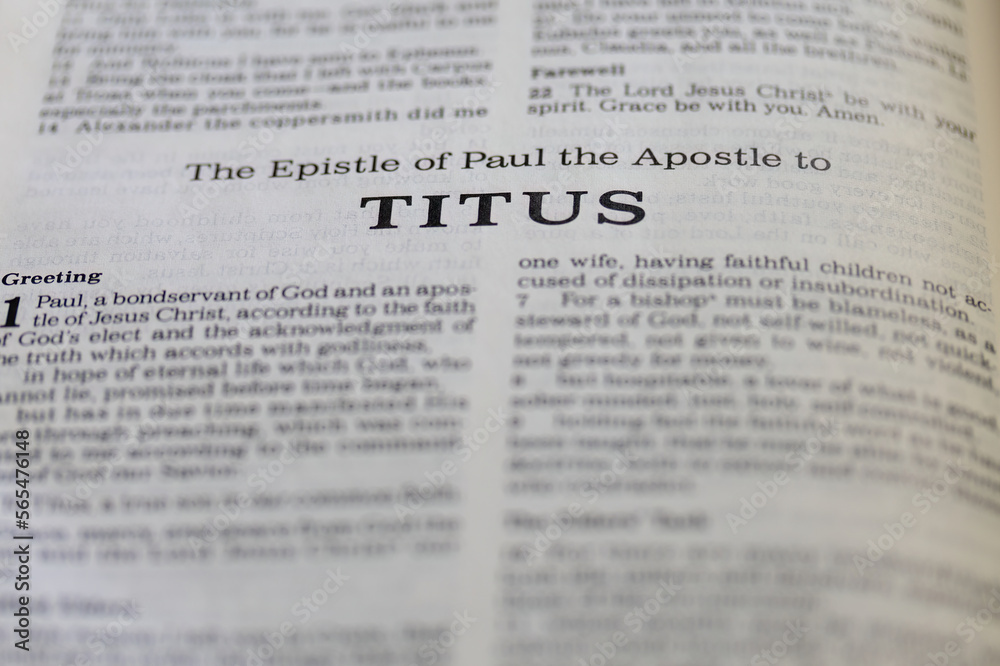 title page from the book of Titus in the bible for faith, christian ...