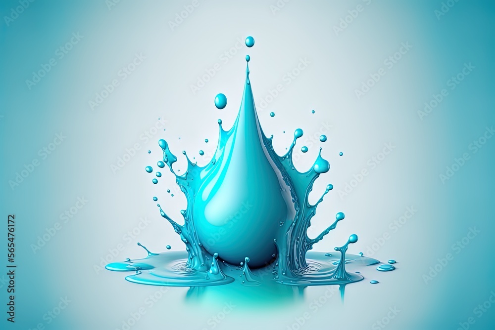 a realistic water droplet, complete with spray from a falling droplet ...