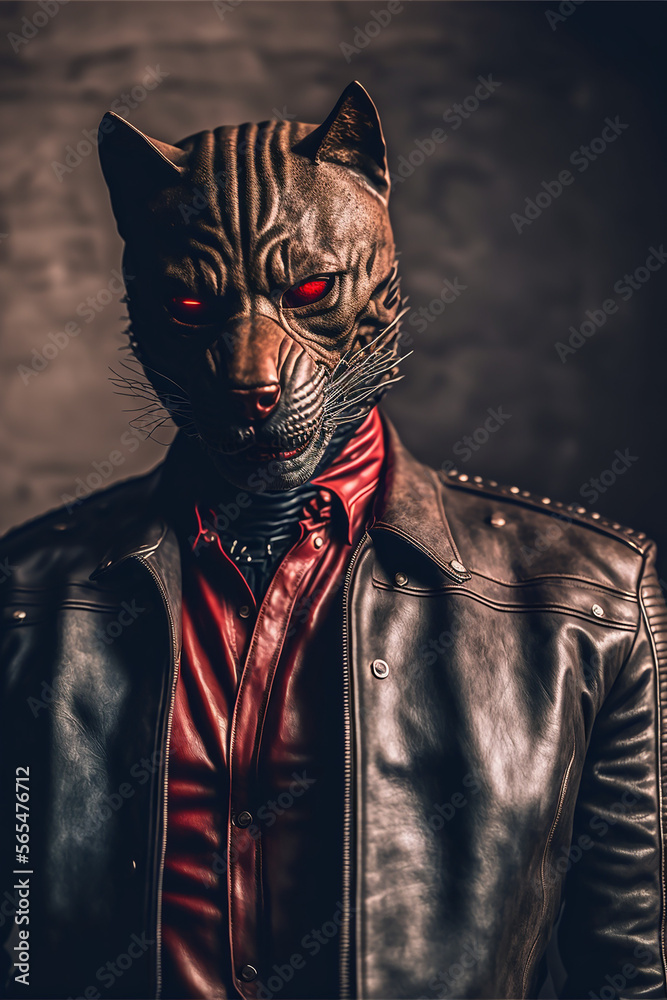 Super hero wild Cat man in leather Suit full costumes and leather mask ...