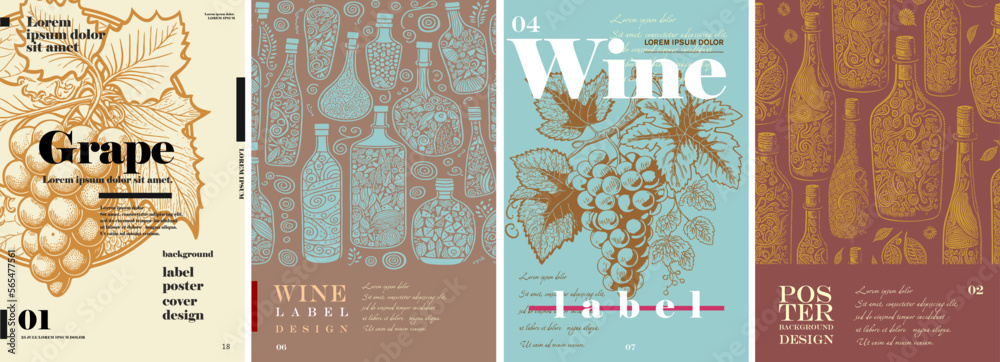 Wine. Grapes. Logo, label. Typography posters design. Simple pencil ...