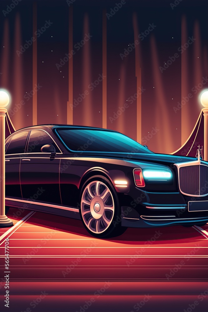cartoon illustration, black luxury limousine, generative AI Stock ...