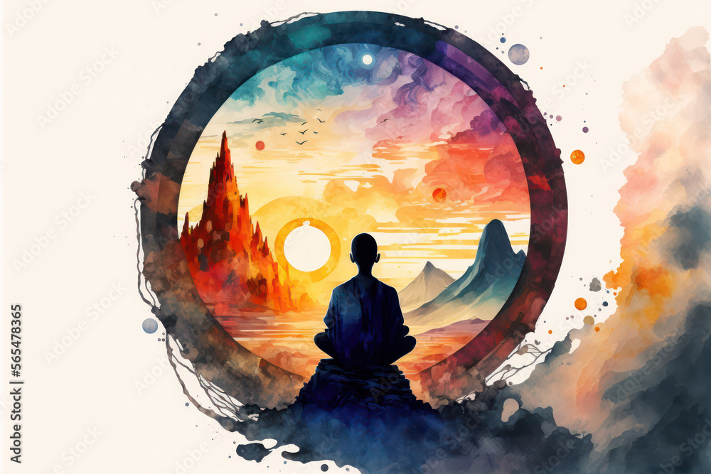 Watercolor meditation and mindfullnes lifestyle concept art, spiritual ...