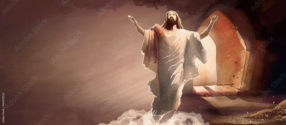 Resurrection. Empty tomb of Jesus. Christian Easter watercolor ...