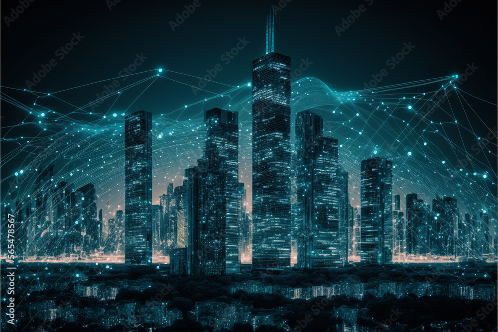 Futuristic abstract city a hub of technology and progress. Metaverse cyber concept idea ...