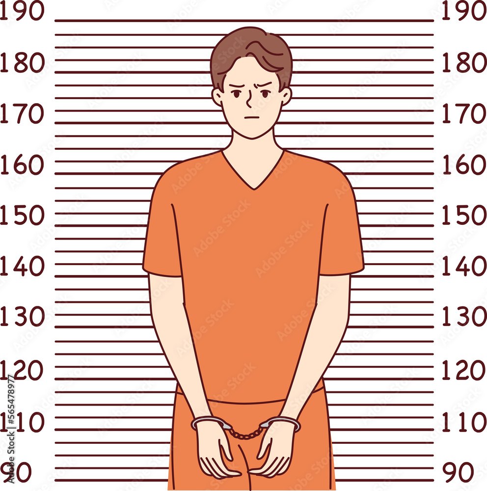 Man in handcuffs and orange prison clothes stands near lines for ...