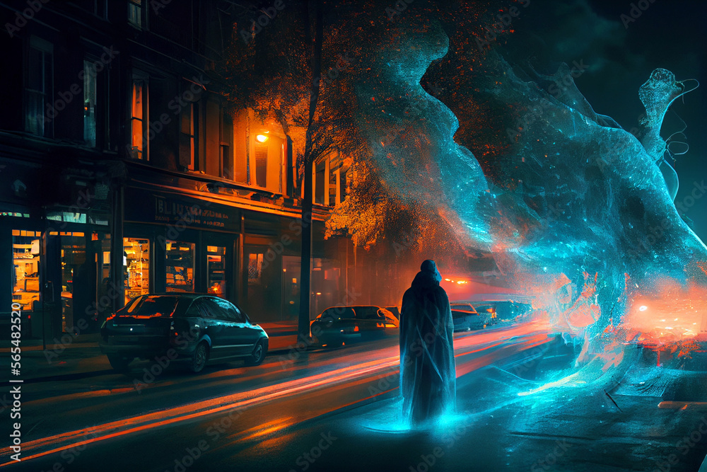 Eerie Bioluminescent Ghost in the City at Night - A Spooky and ...