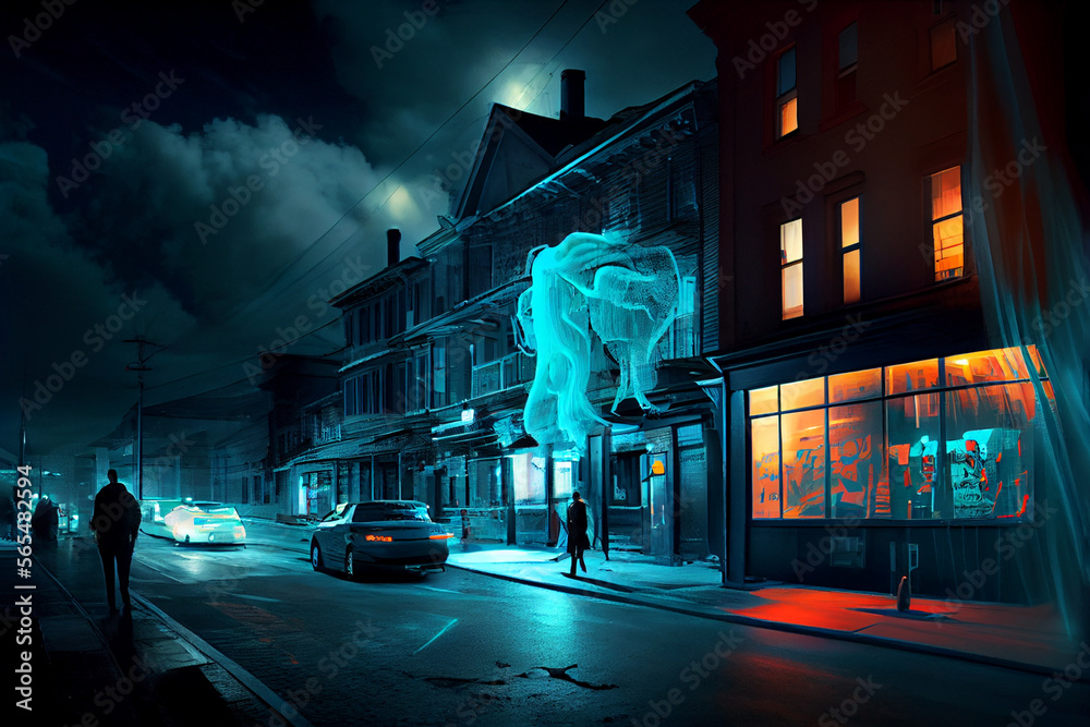 Eerie Bioluminescent Ghost in the City at Night - A Spooky and ...