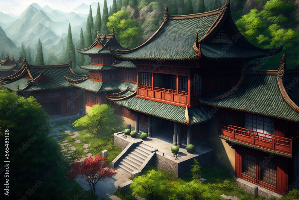 The raster graphic of a valley populated by homes constructed in the ...