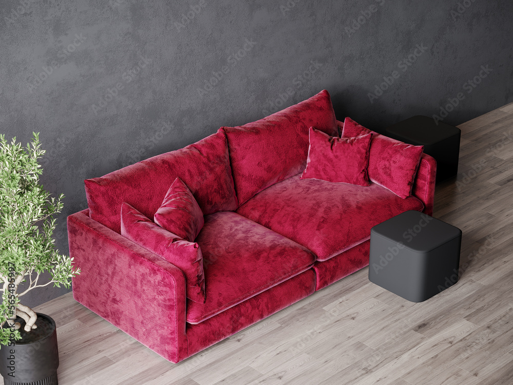 Viva magenta 2023 color sofa. Modern interior design with accent luxury ...