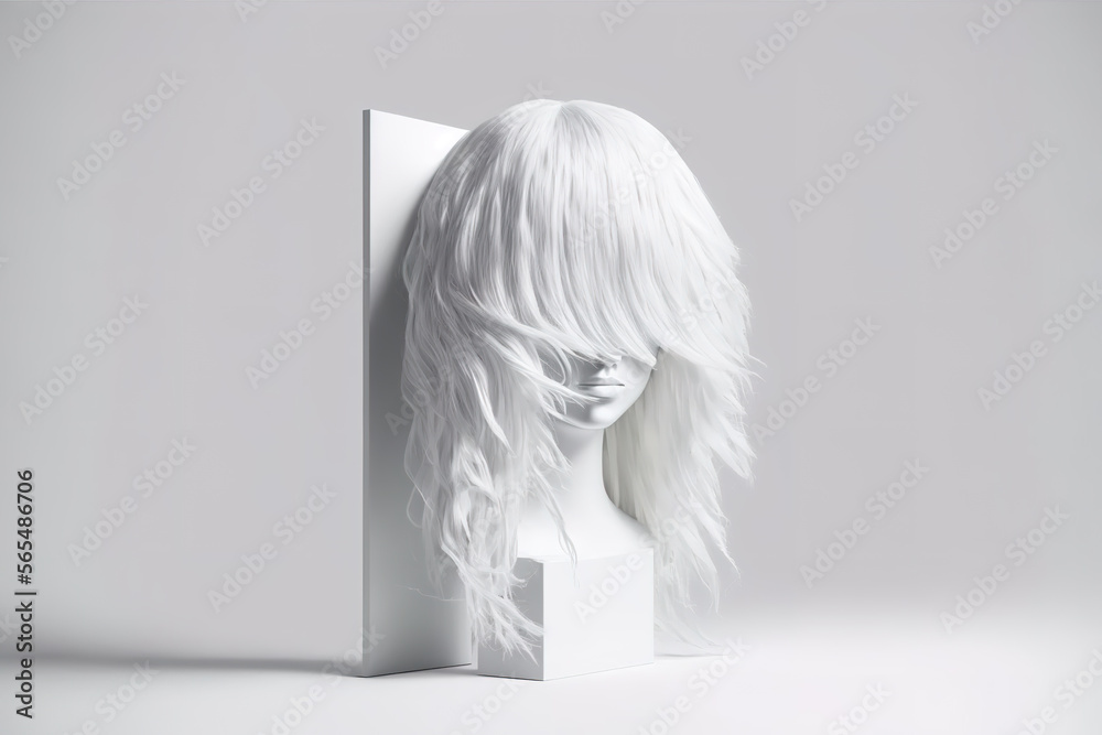 Haircut head woman white render with copy space. White background ...