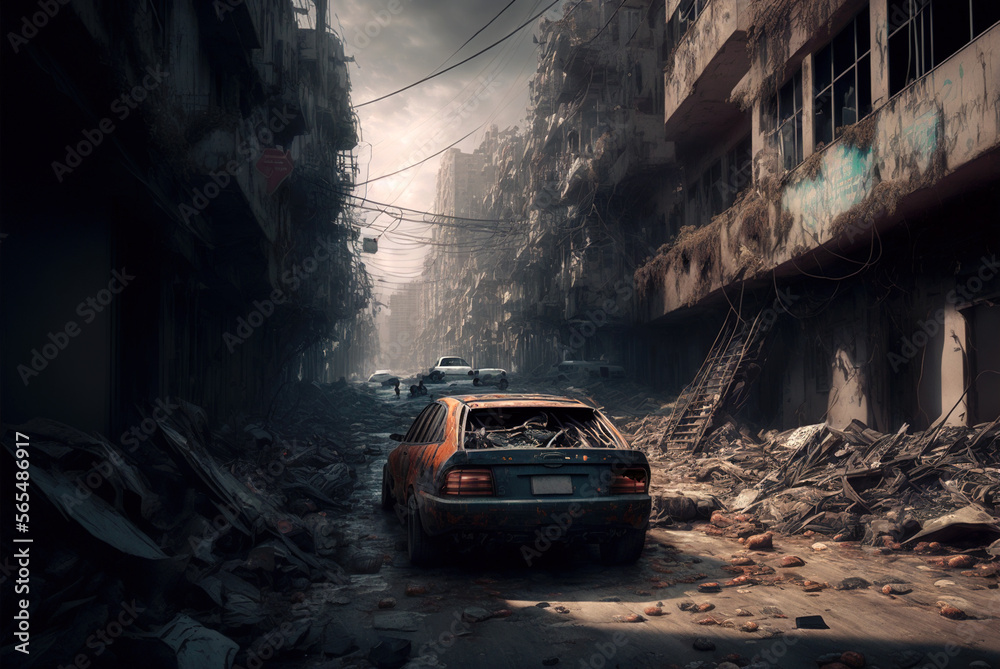 Destroyed Anime City Background