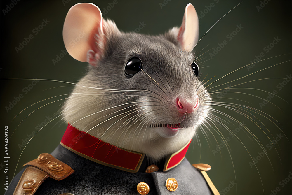 Portrait of a mouse in a military uniform ready to serve and protect ...