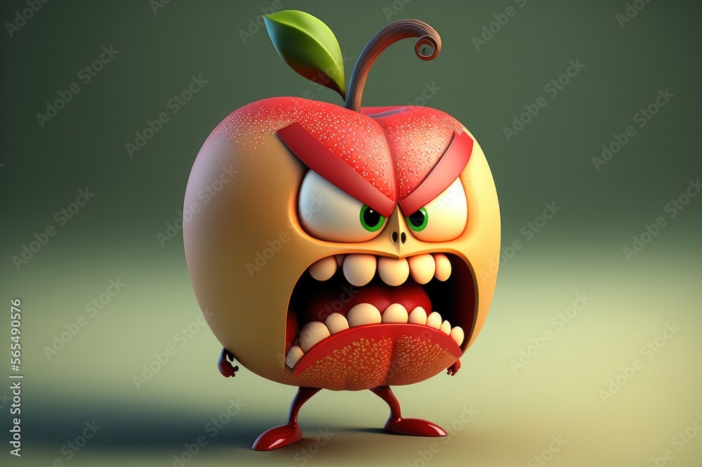 Digital Artwork of a 3D Cartoon Apple Character Filled with Anger ...