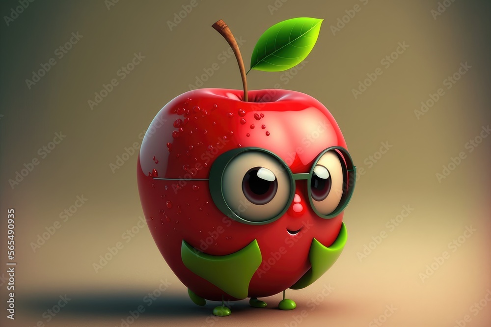 Magical 3D red Apple Cartoon Character Imagery - Digital Concept ...