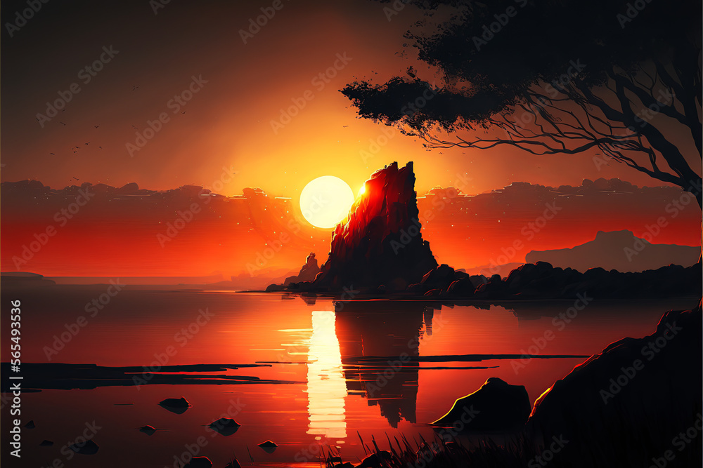 Orange Sunset Ocean Landscapes
