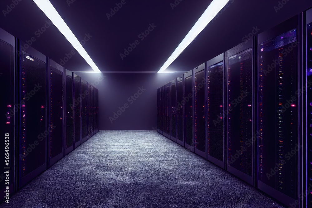 Dark Server racks in computer network security server room data center ...