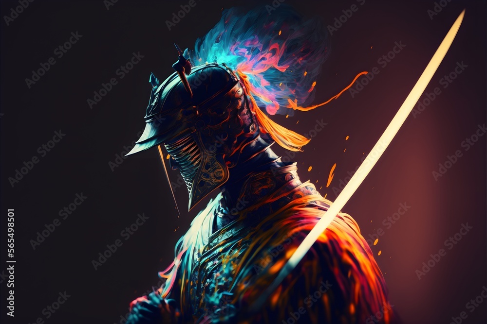 abstract super real samurai electric sword depth of field vibrant ...