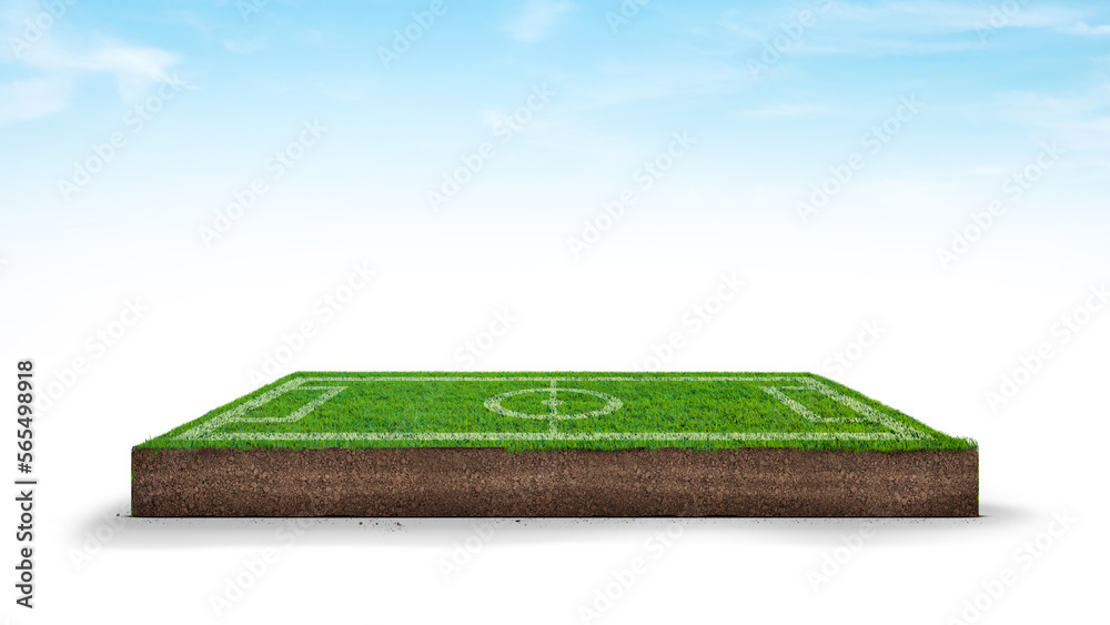 cubical cross section football stadium with underground earth soil and ...