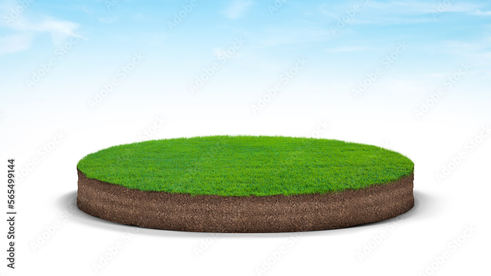 3D Illustration round soil ground cross section with earth land and ...