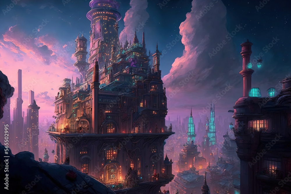 Sci-fi movie fantasy city building with outer star architecture from ...