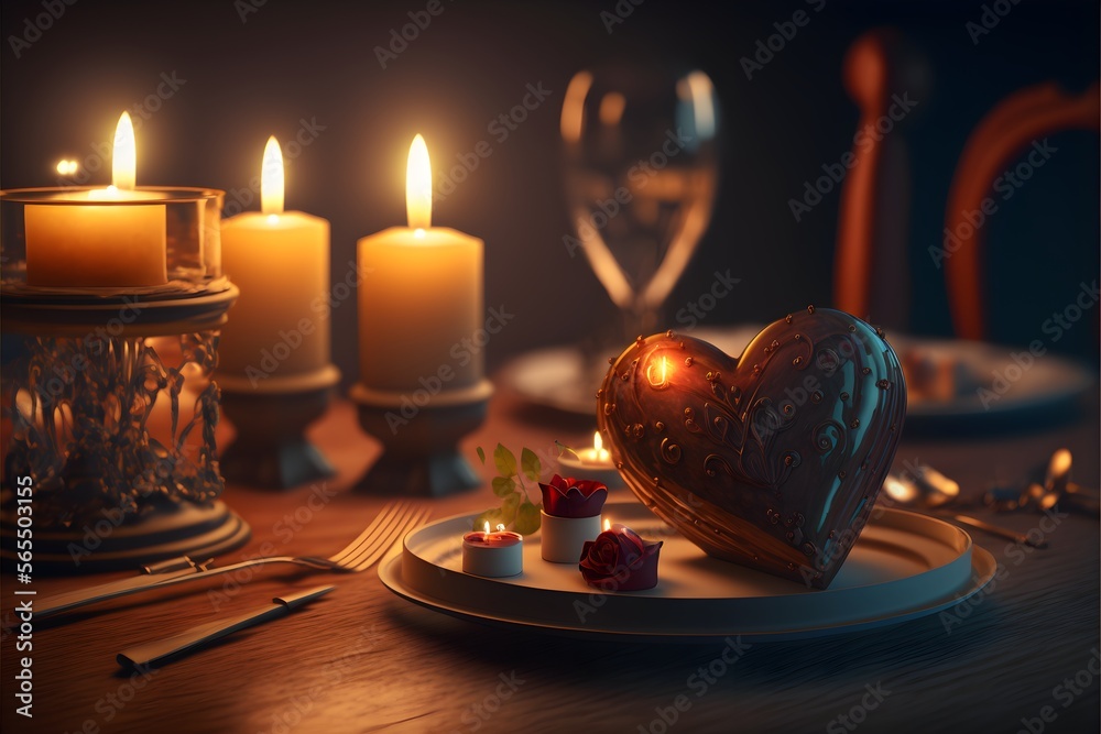 Candle Night Dinner for Valentine's Date Stock Illustration | Adobe Stock