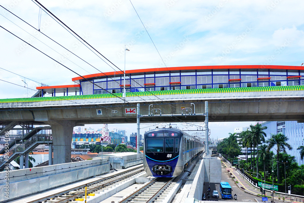 mrt train set journey on elevated rail on 28 March 2019- jakarta ...