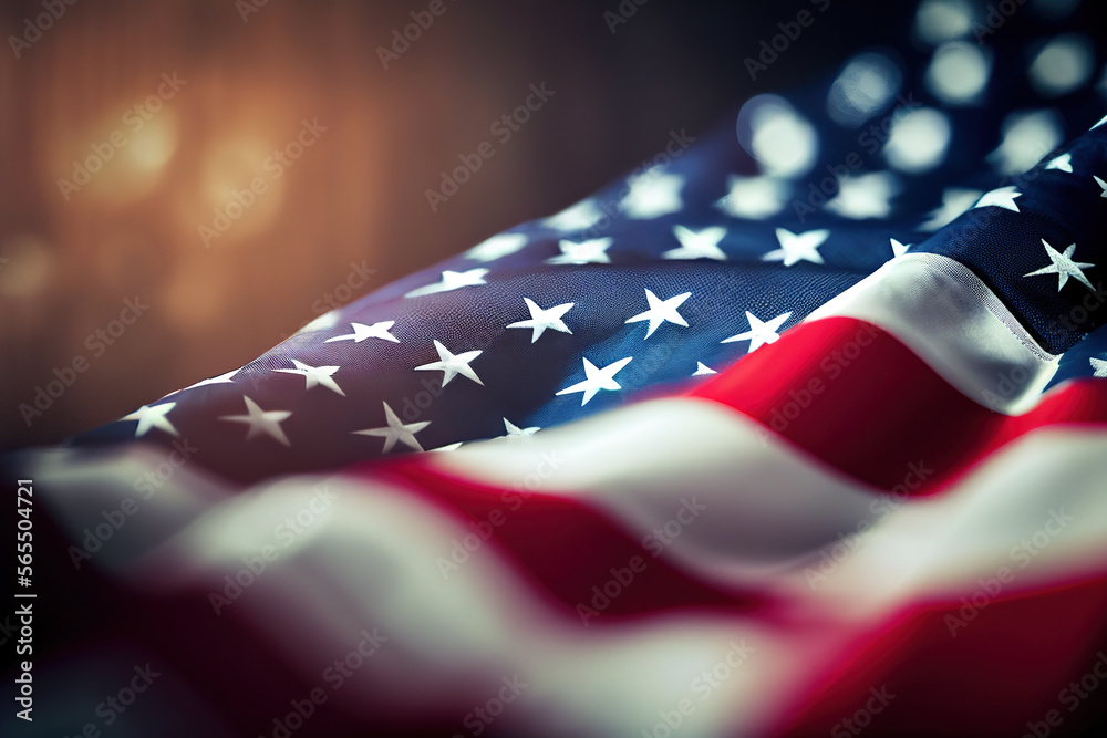 USA flag with bokeh blur background, Generative AI Stock Illustration ...