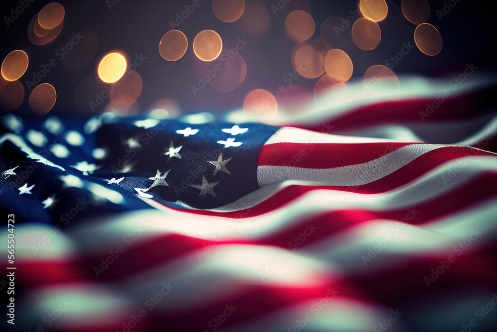 USA flag with bokeh blur background, Generative AI Stock Illustration ...