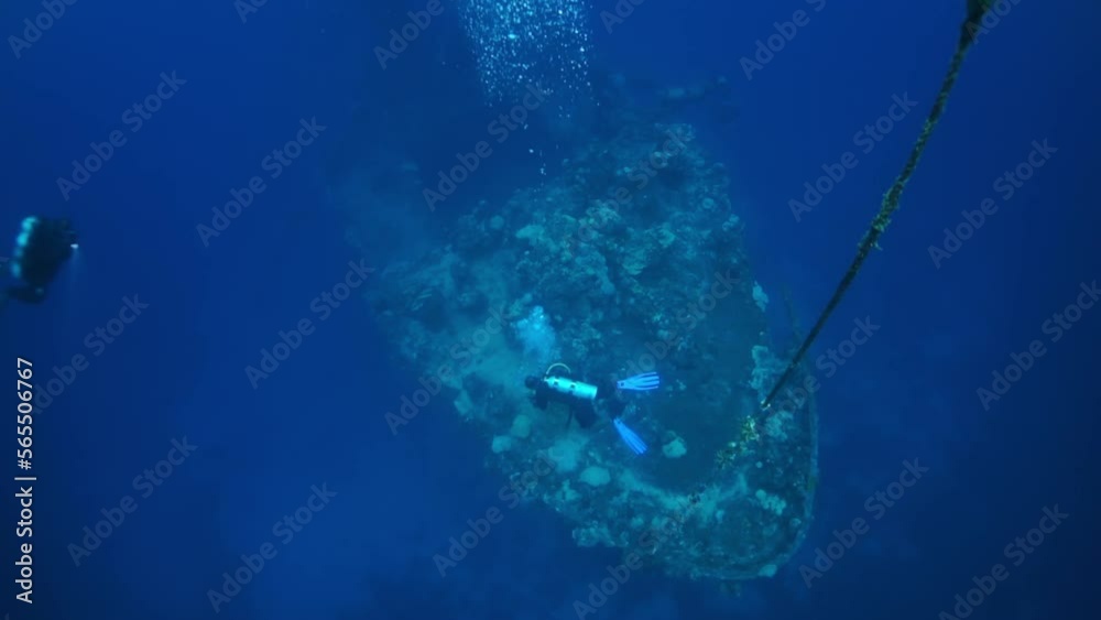 Coral on wreck underwater on seabed of Pacific Ocean on Chuuk Islands ...