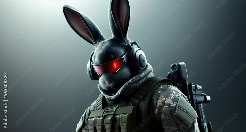 bunny rabbit as a modern military solider with futuristic gear concept ...