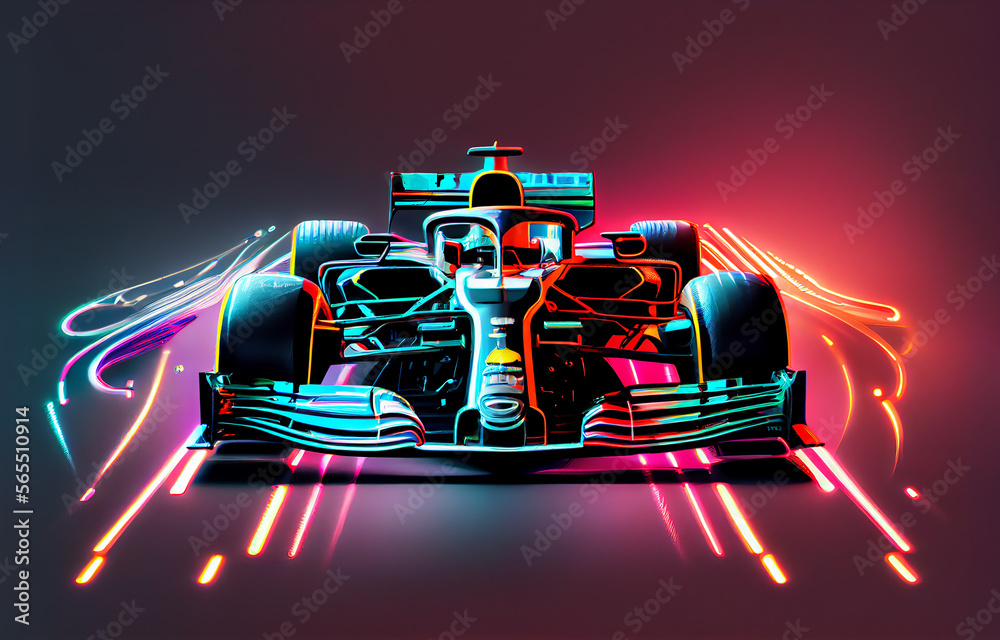 Racing for open-wheel single-seater racing car on neon lights street ...