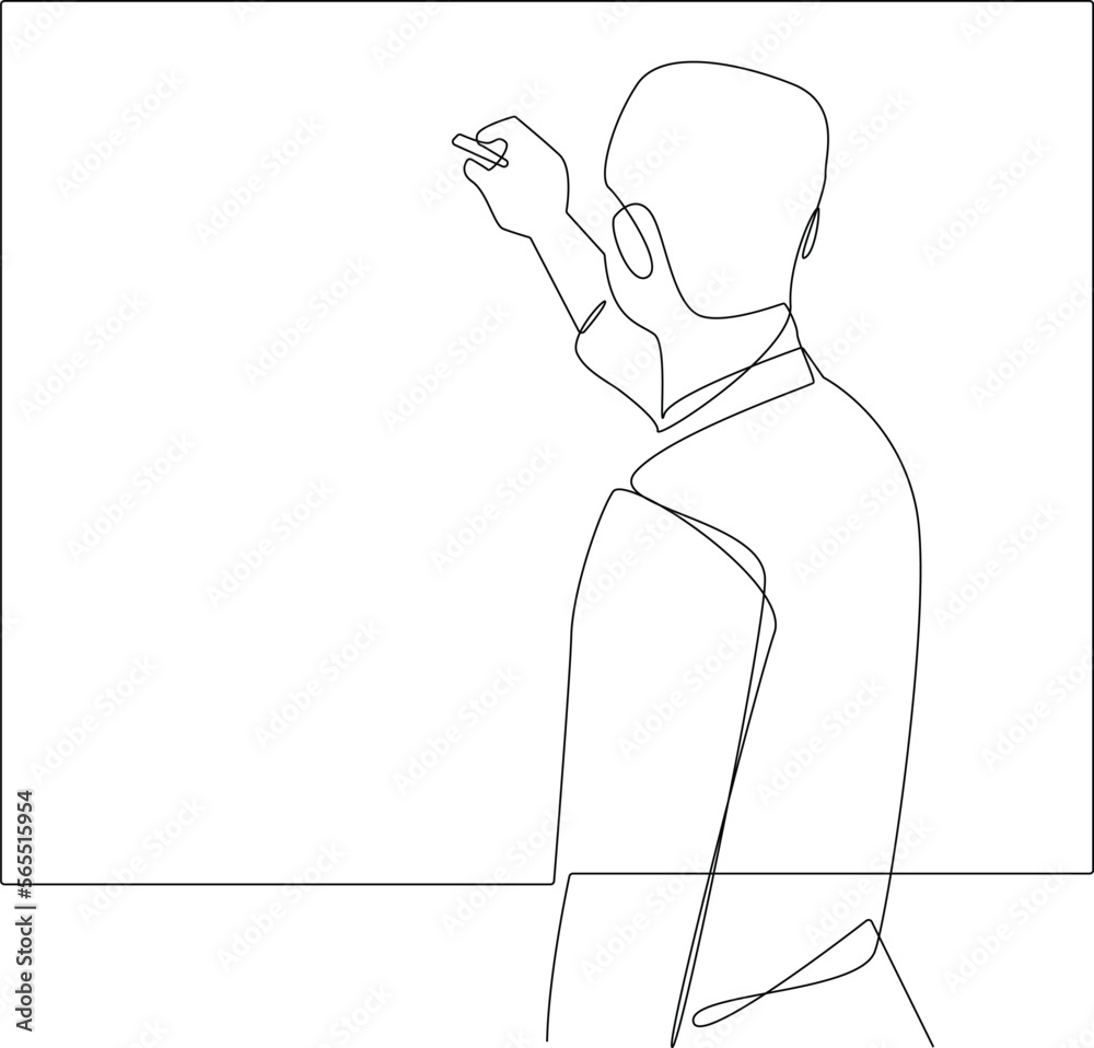 Continuous one line drawing smart businessman writing business idea on ...
