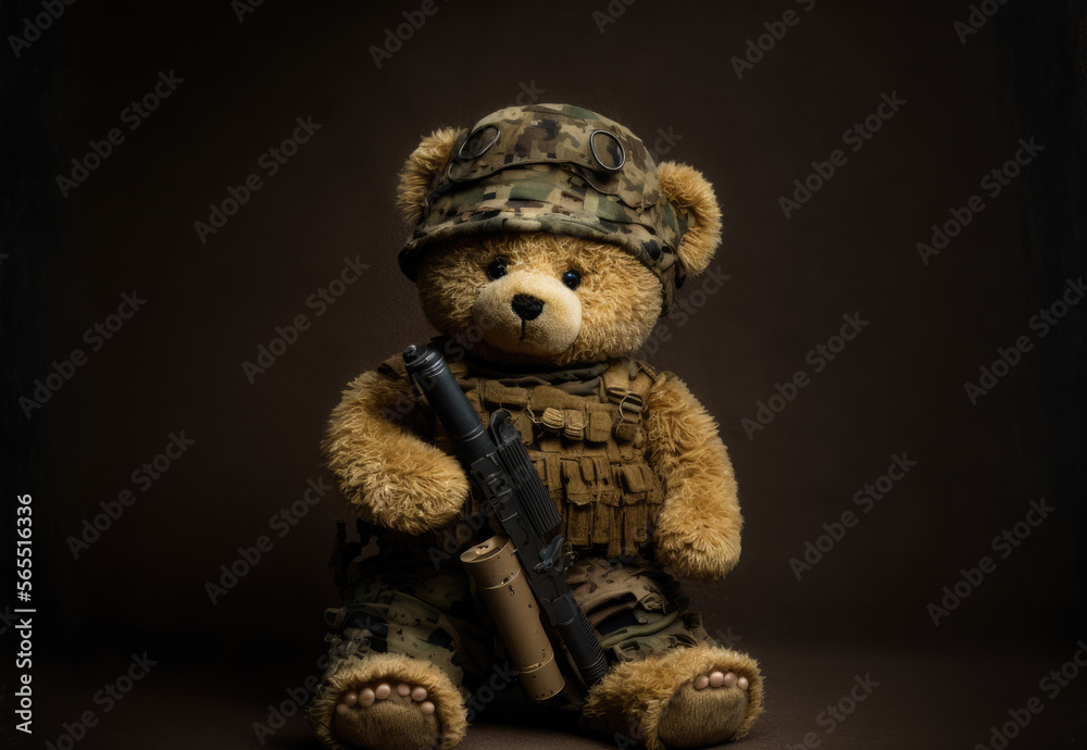 a cute military teddy bear with a machine gun. Generative AI Stock ...