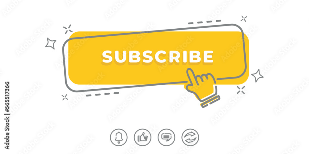 Vector cartoon subscription button, notification, like, comment and ...
