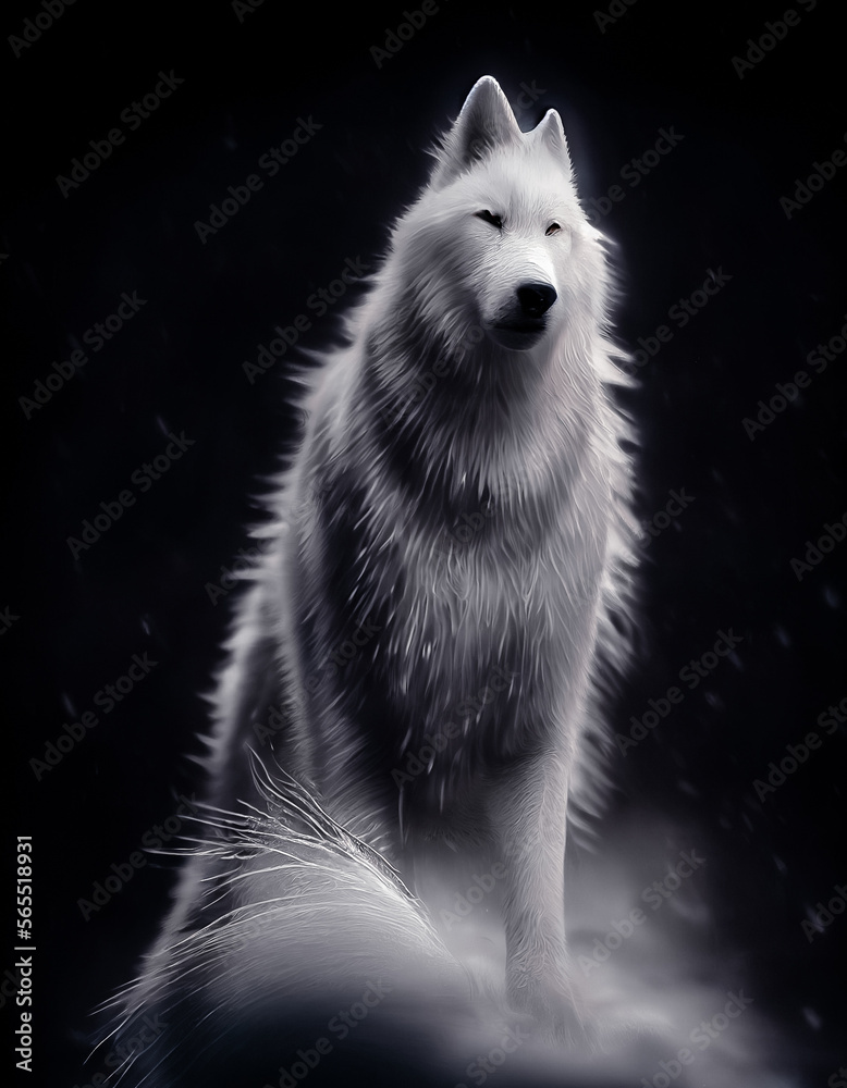 White Wolf in the Night Generative Ai Art Stock Illustration | Adobe Stock