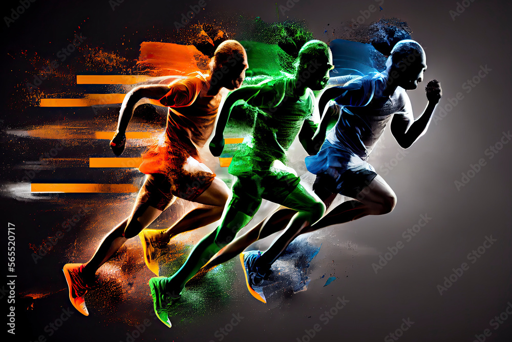 running athletes, sport and competition background with motion color ...