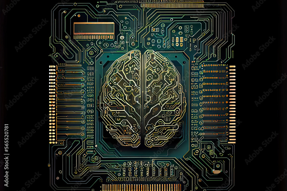 Vector printed circuit board human brain, conceptual illustration of ...