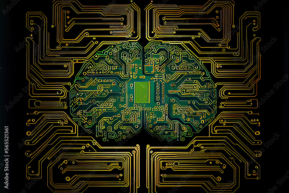 Vector printed circuit board human brain, conceptual illustration of ...