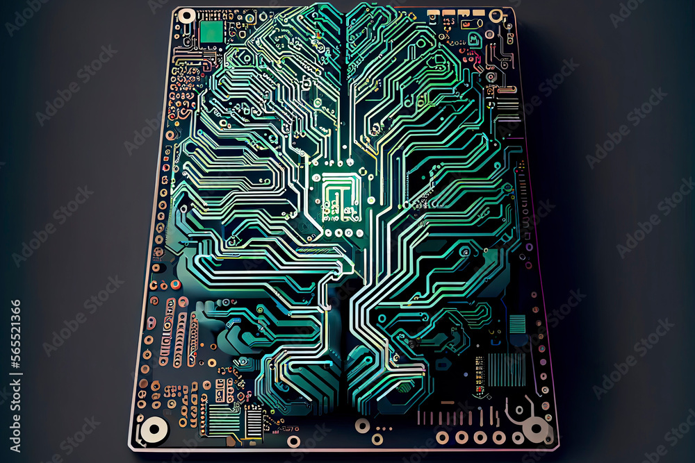Vector printed circuit board human brain, conceptual illustration of ...