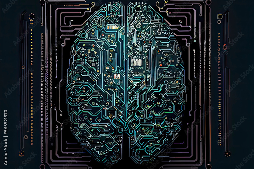 Vector printed circuit board human brain, conceptual illustration of ...