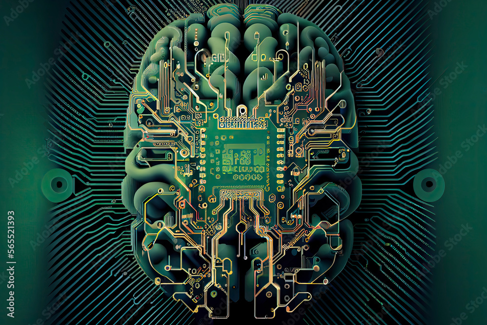 Vector printed circuit board human brain, conceptual illustration of ...