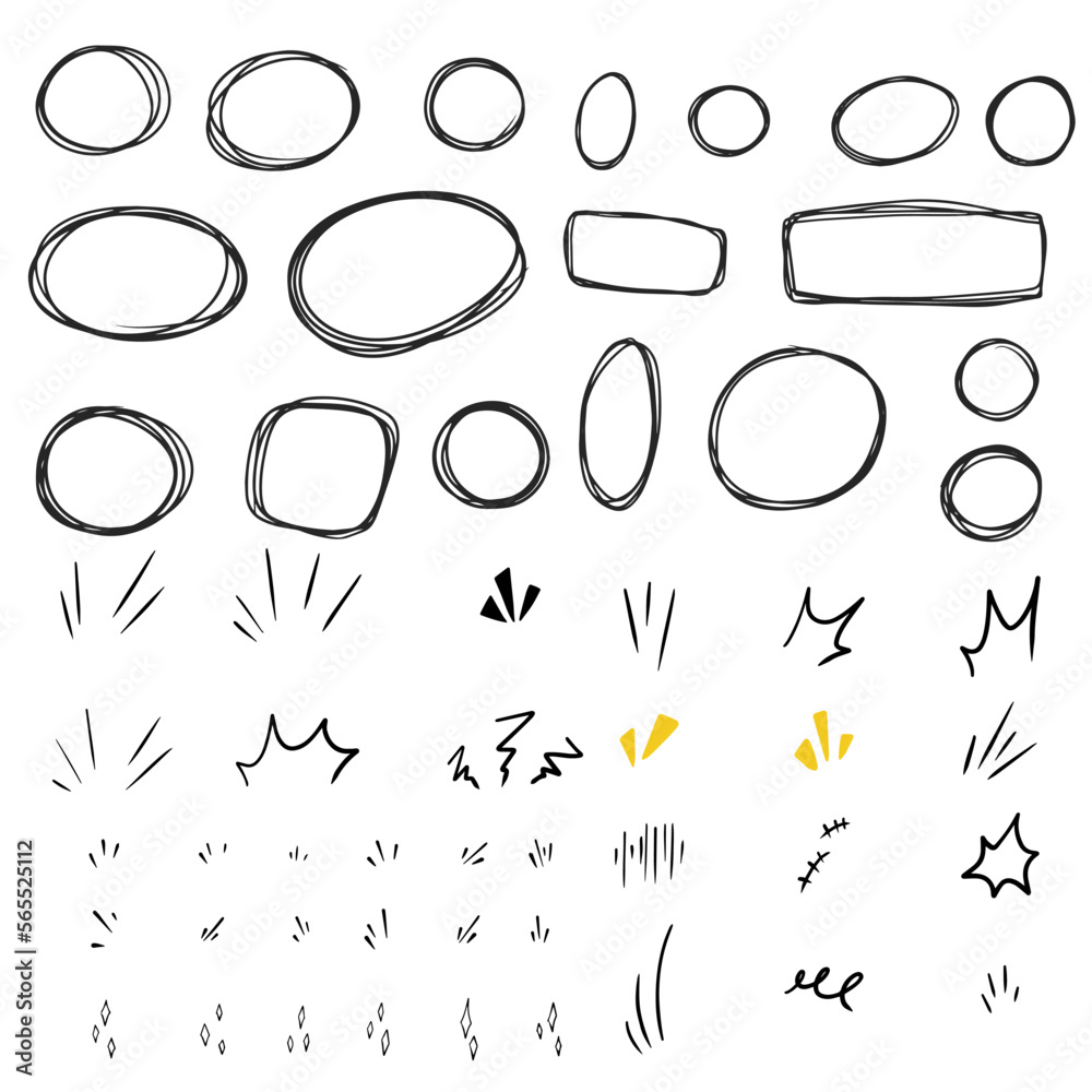 Vector set of hand-drawn cute cartoony expression sign doodle line ...