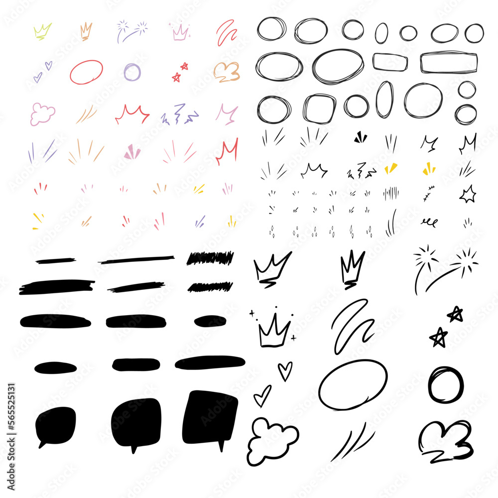 Vector set of hand-drawn cute cartoony expression sign doodle line ...