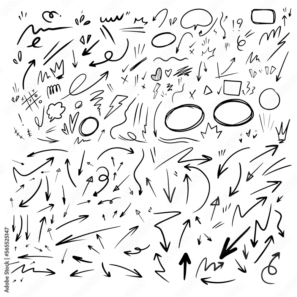 Vector set of hand-drawn cute cartoony expression sign doodle line ...