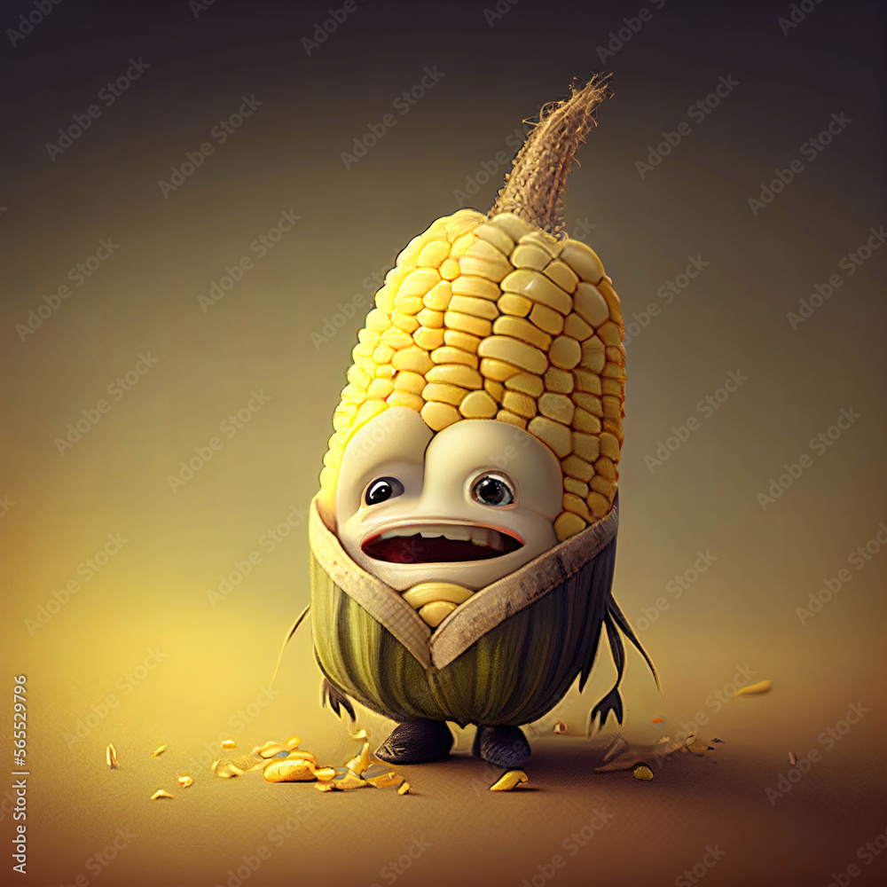 High detail emotive 3D cartoon character : freaky food - quirky corn ai ...