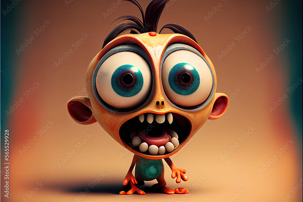 funny 3D illustration of crazy cartoon kid with a shocked look and ...