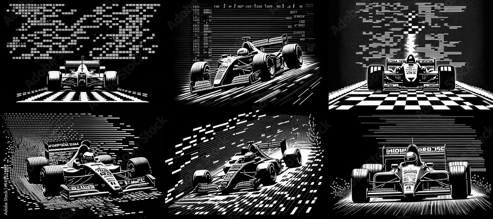 Line Art/ ASCII / Pixelated Race Car Series - Generative Ai Stock ...