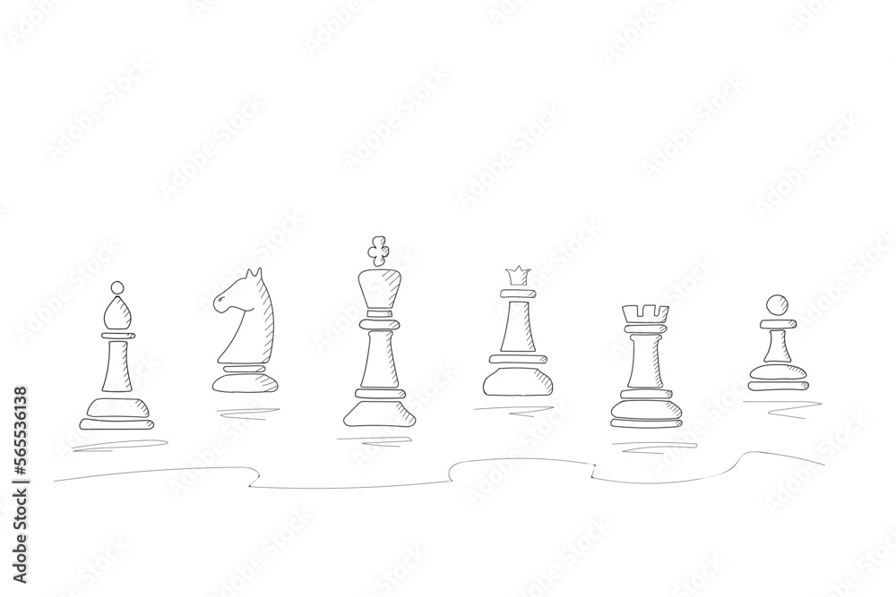Chess pieces line set isolated on white background. Line Art chess ...