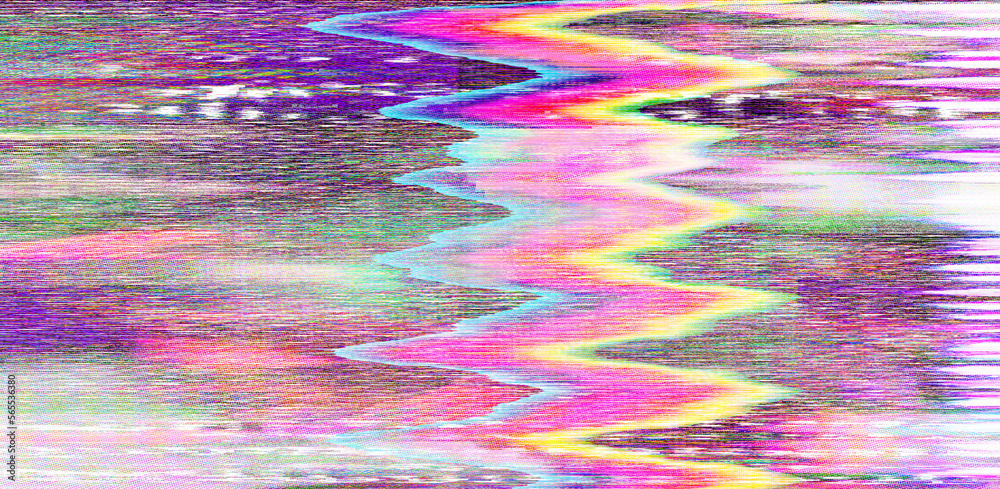 Digital background of pixel noise with holographic rainbow streaks. Lo ...