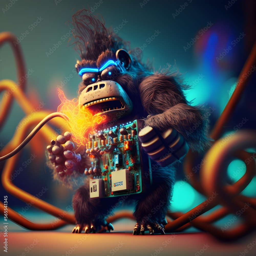 Donkey Kong exploding electric circuit on microchip Dramatic ...